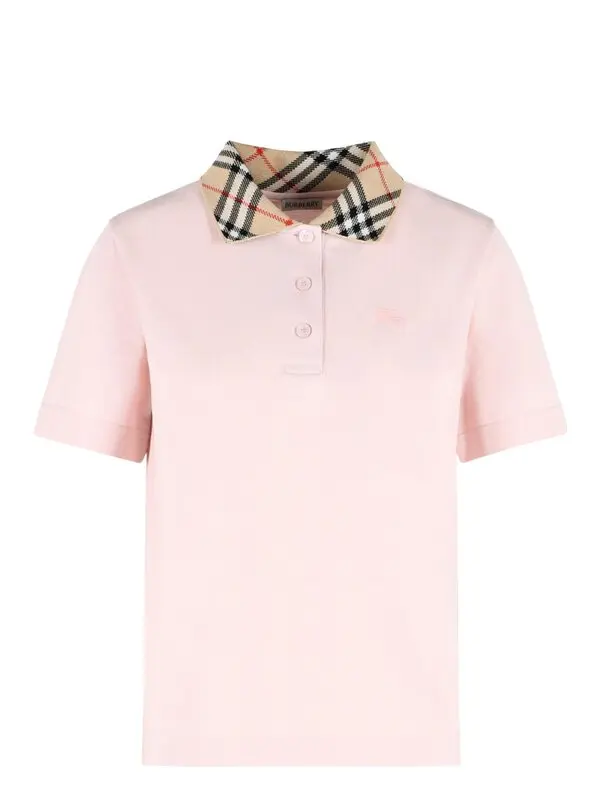 Burberry Embroidered Checked Collar Polo Shirt - Pink