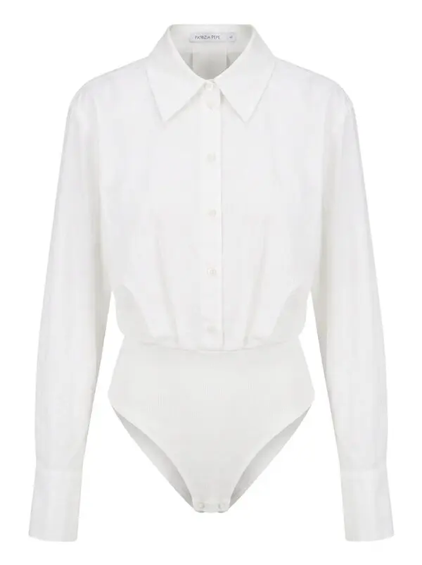 Patrizia Pepe Poplin Bodysuit Shirt - White