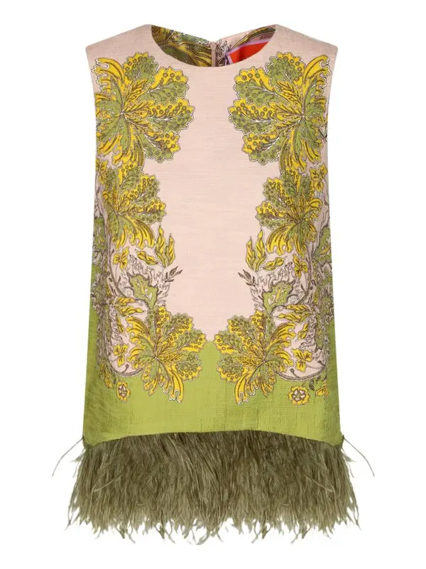 La DoubleJ Sleeveless Feather-trimmed Top - Pink