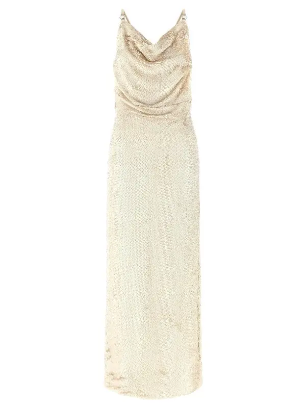 Coperni Sleeveless Sequined Draped Maxi Dress - Nude
