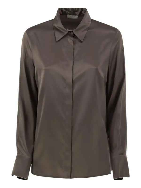 Peserico Stretch Shirt With Concealed Placket - Black