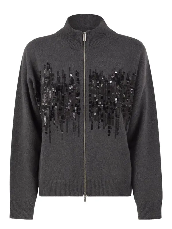 Peserico Sequined Zip-up Cardigan - Black