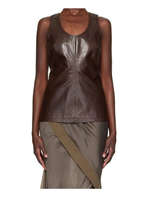 ENTIRE STUDIOS Crew-neck Leather Vest - Brown