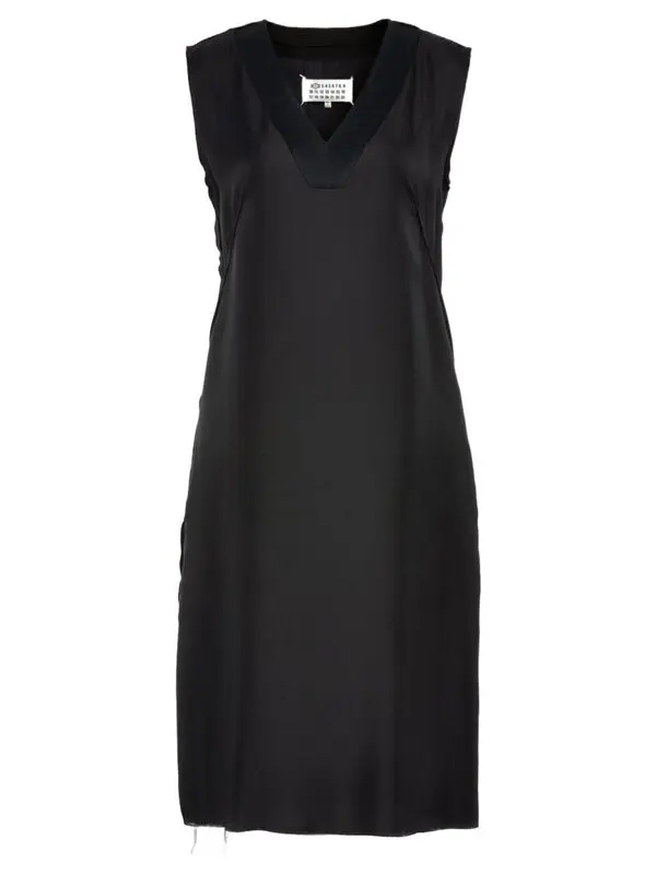 MAISON MARGIELA Silk Midi V-neck Sleeveless Dress - Black