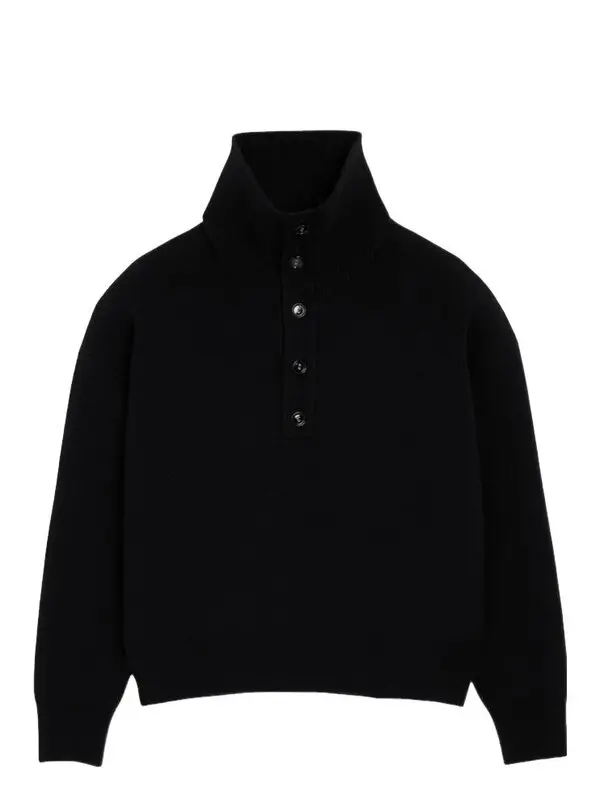AMI Paris High Neck Half-button Knit Top - Black