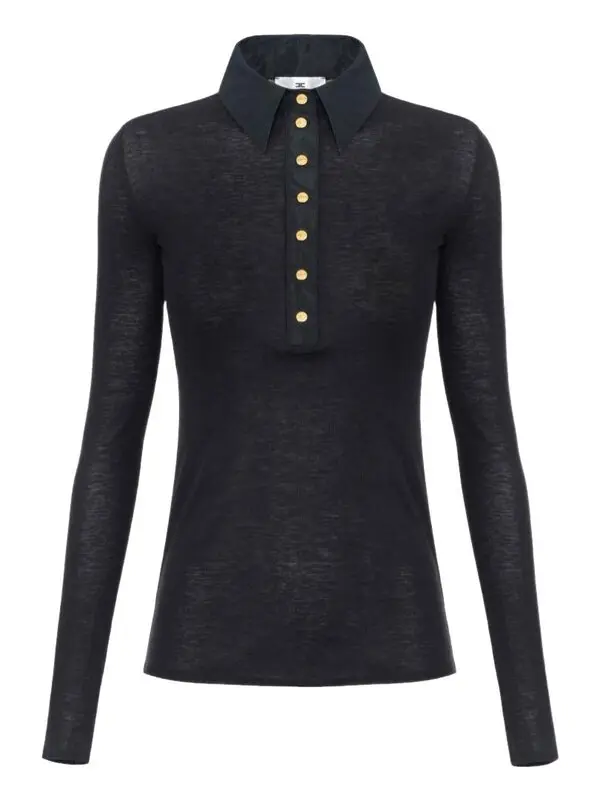 Elisabetta Franchi Knit And Taffeta Polo Shirt - Black