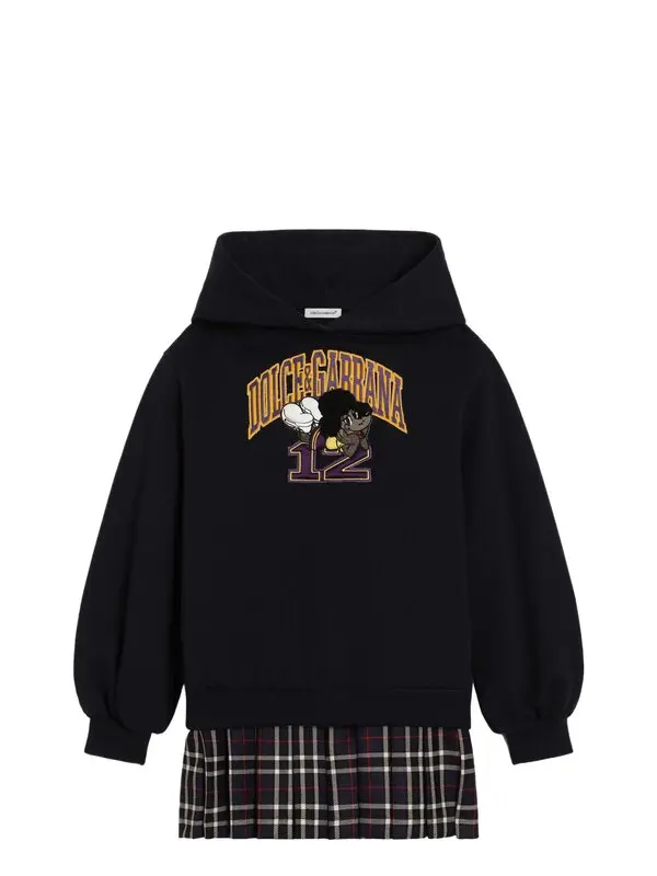 Dolce & Gabbana Fleece Hoodie Dress With Plaid Skirt - Multicolor