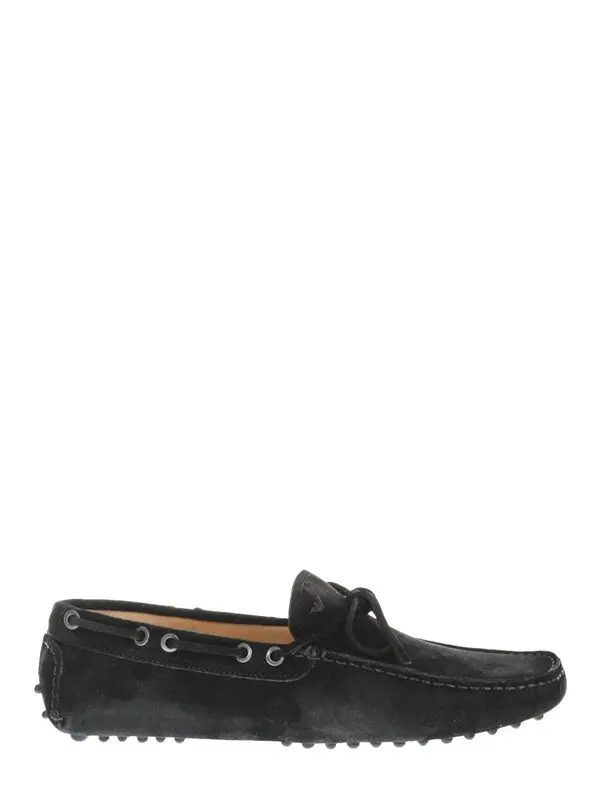 Emporio Armani Suede Slip-on Loafers With Bow Detailing - Black