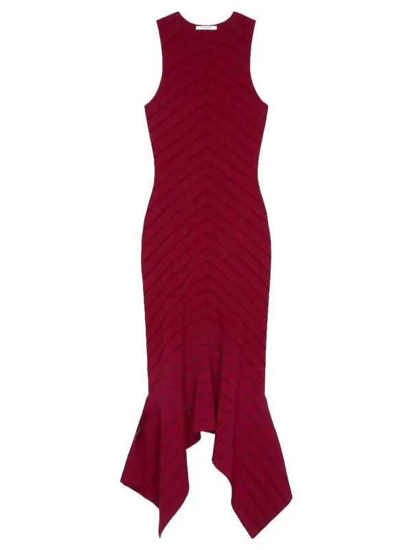 Givenchy Knit Maxi Dress With Ruffled Hem - Red Cherry