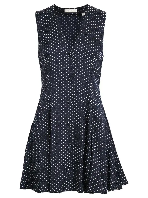 DÔEN Aubrey Silk-blend Polka Dot Mini Dress - Navy