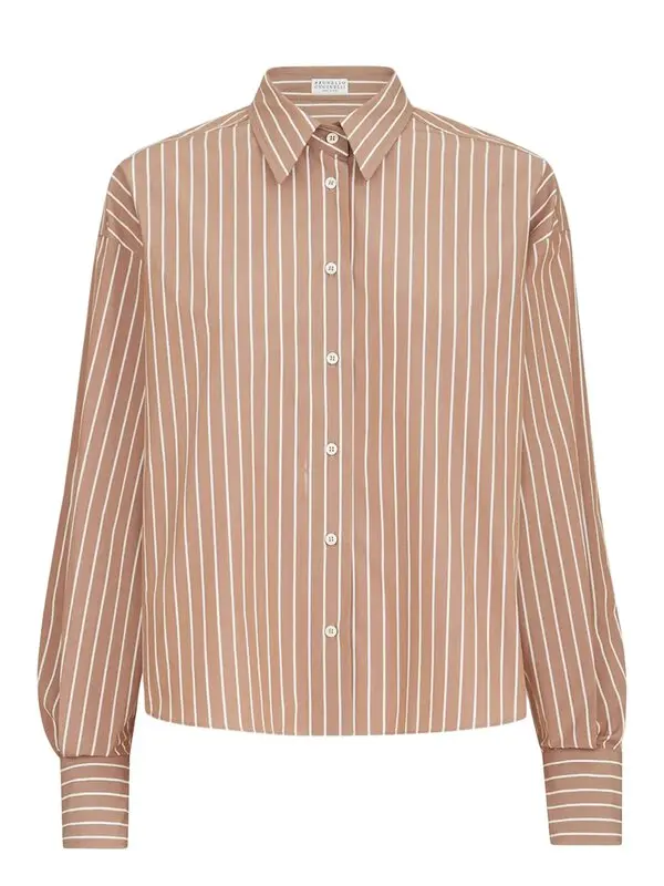 Brunello Cucinelli Striped Cotton Poplin Shirt - Beige