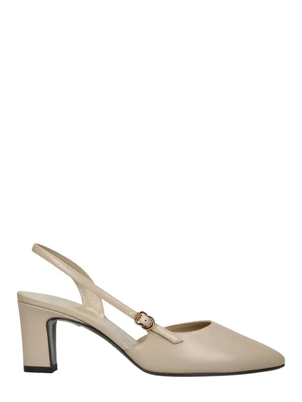 HERBERT LEVINE Leather Slingback Heels With Block Heel And Buckle Fastening - Beige