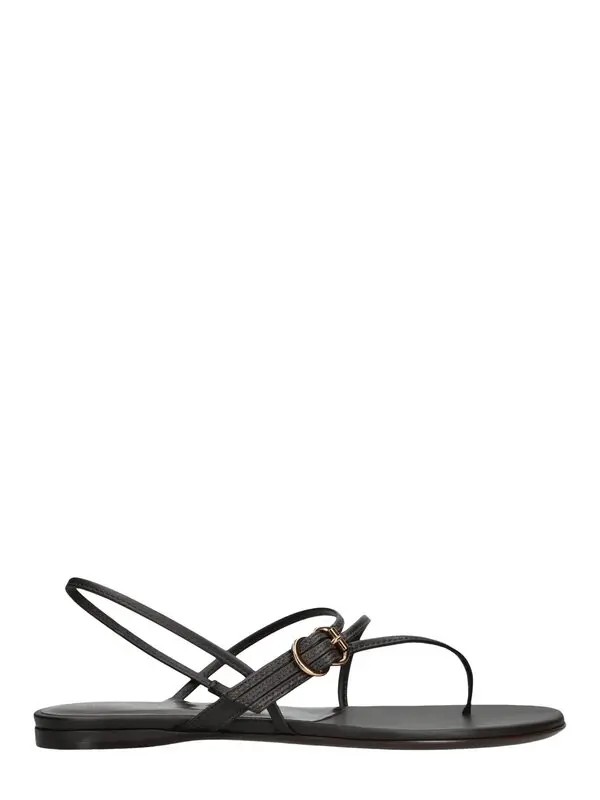 HERBERT LEVINE Leather Flat Sandals With Buckled Straps - Brown