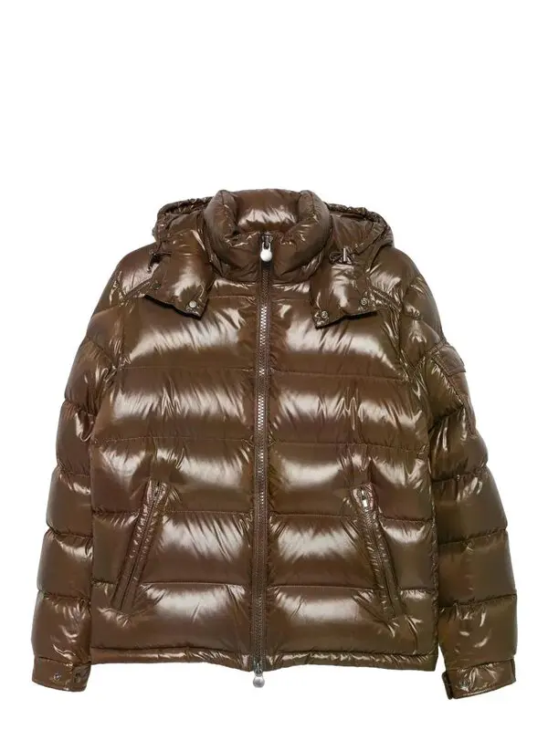 Moncler Maya Quilted Jacket With Drawstring Hood And Logo Patch - Brown