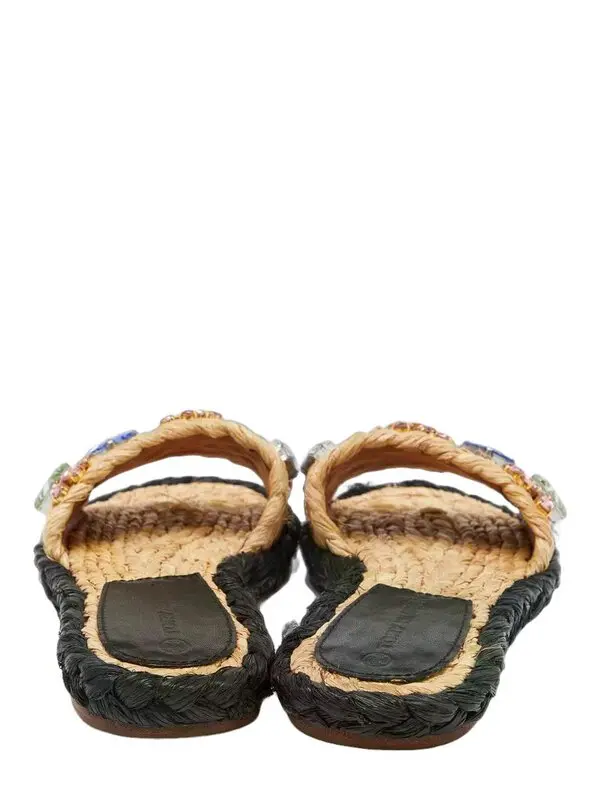 Tory Burch Embellished Raffia Slide Sandals - Neutrals