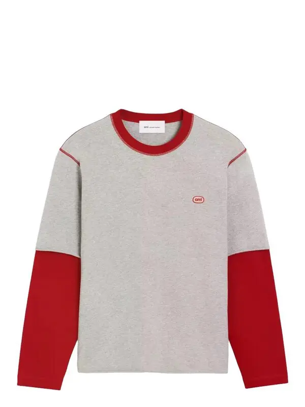 AMI Paris Double-sleeves Cotton T-shirt With Patch - Grey