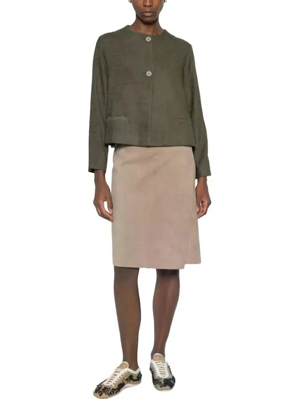 NIU Textured Finish Collarless Jacket - Green
