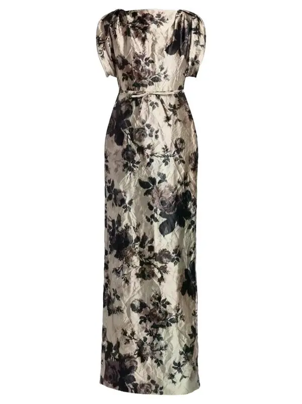 Erdem Floral-print Textured Satin Gown - Neutrals
