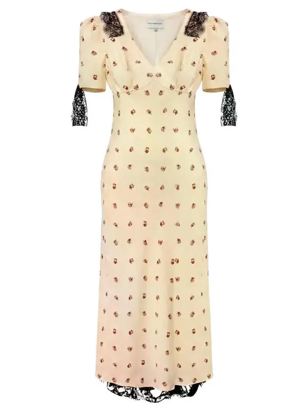 POST MERIDIEM Lace-trimmed Floral Midi Dress - Neutrals