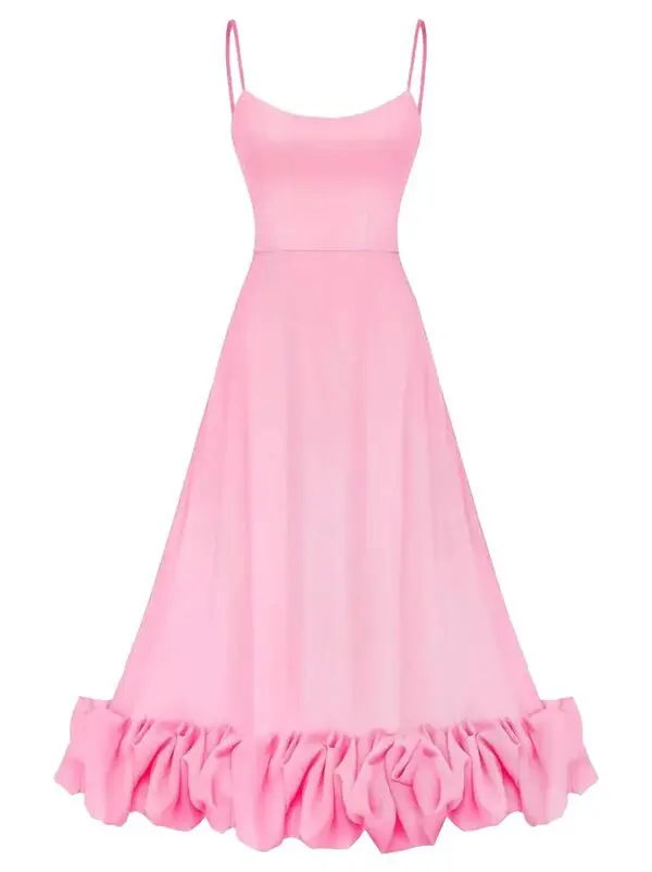 POST MERIDIEM Scoop-neck Flounce-hem Midi Dress - Pink