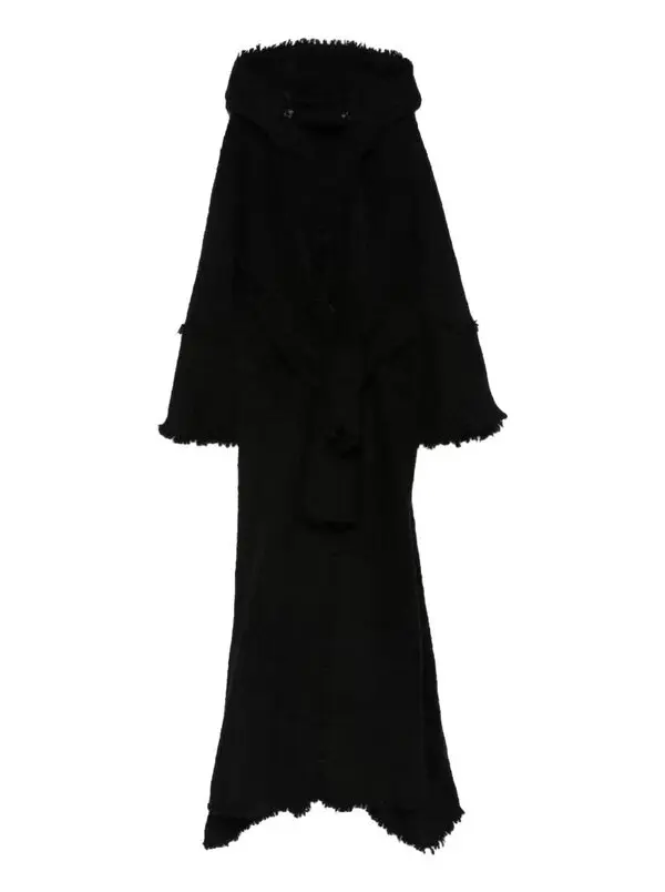 YEHUAFAN Frayed Hooded Coat - Black