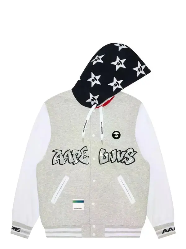 AAPE BY *A BATHING APE Moonface Embroidered Snap-button Hoodie - Grey
