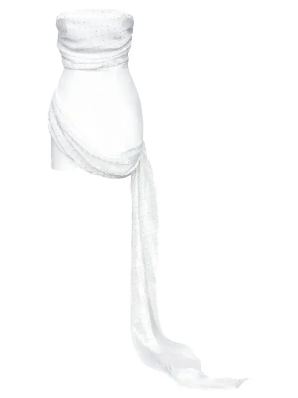 POST MERIDIEM Strapless Rhinestone Embellished Mini Dress - White