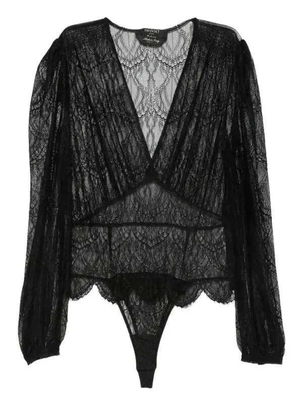TWINSET Lace-panelled Long-sleeve Bodysuit - Black