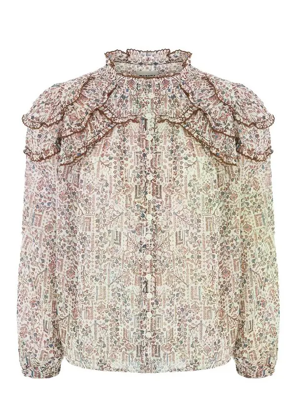 MARANT ETOILE Christa Ruffled Floral Print High Neck Blouse - Neutrals