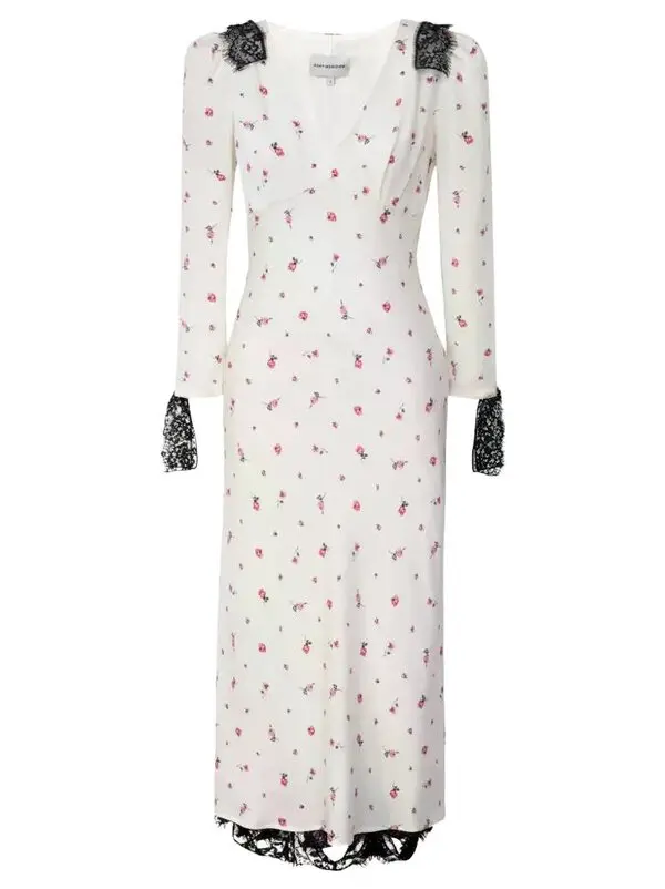 POST MERIDIEM Lace-trimmed Floral Midi Dress - Neutrals