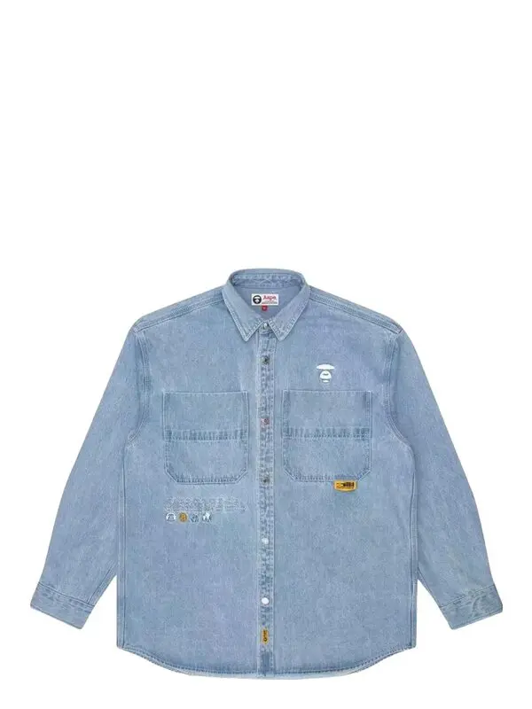 AAPE BY *A BATHING APE Moonface Embroidered Denim Shirt - Black