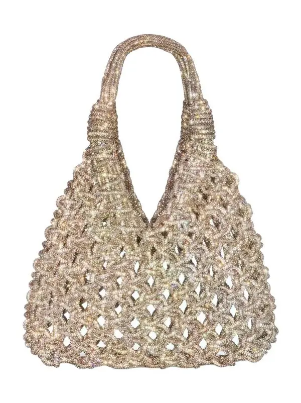 HIBOURAMA Crystal-embellished Woven Tote Bag - Gold