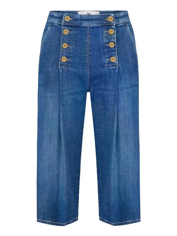 Elisabetta Franchi Denim Bermuda Shorts With Golden Button Detail - Blue