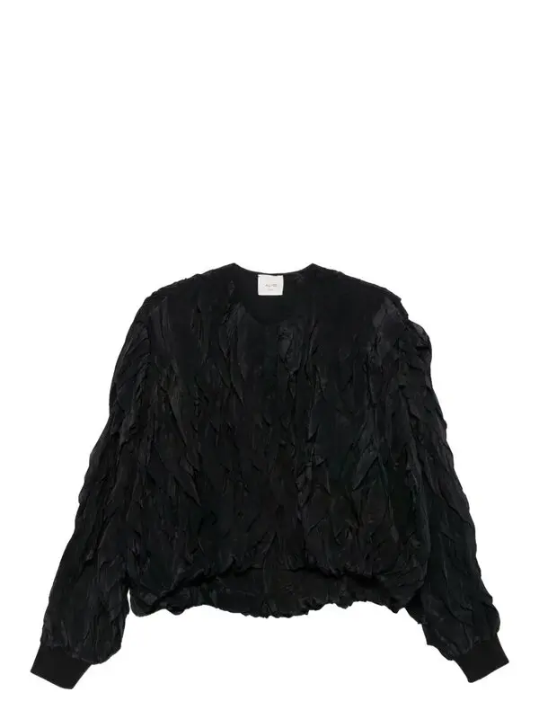 ALYSI Ruffled Round-neck Bomber Jacket - Black