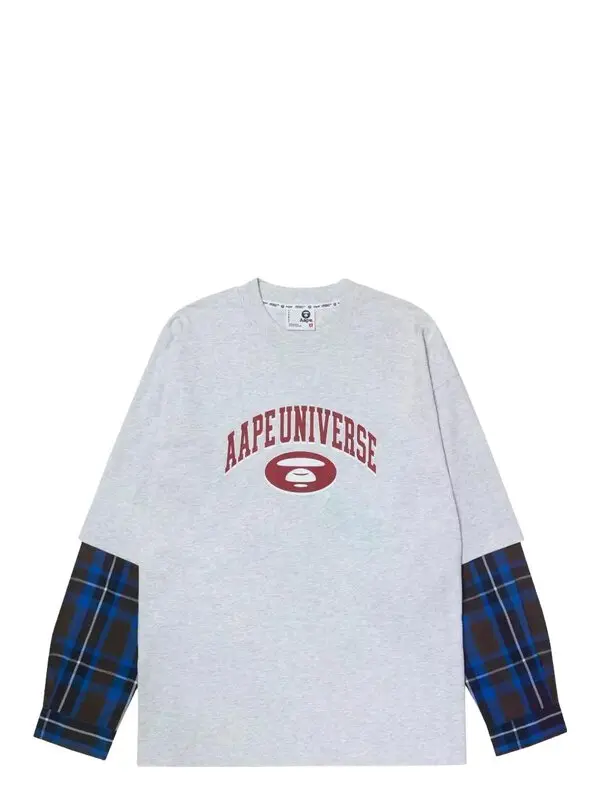 AAPE BY *A BATHING APE Moonface Plaid-panelled T-shirt - Grey