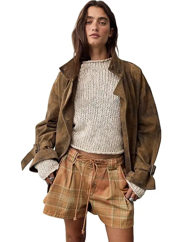 Free People We The Free Julien Plaid Chino Shorts - Sunset Combo