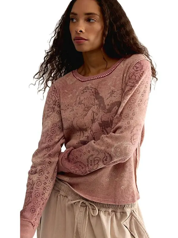 Free People We The Free Saddle Up Thermal Top - Maroon Combo