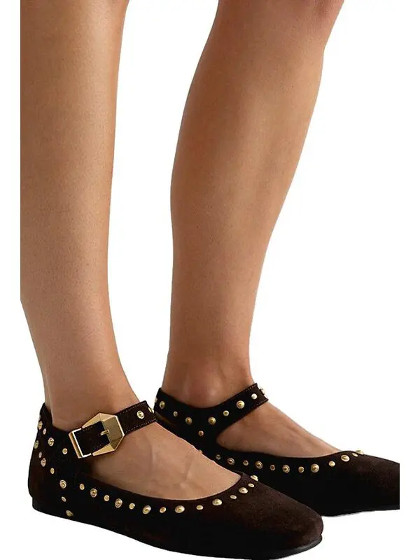 Free People Mystic Halo Mary Janes With Studded Detail - Espresso Suede