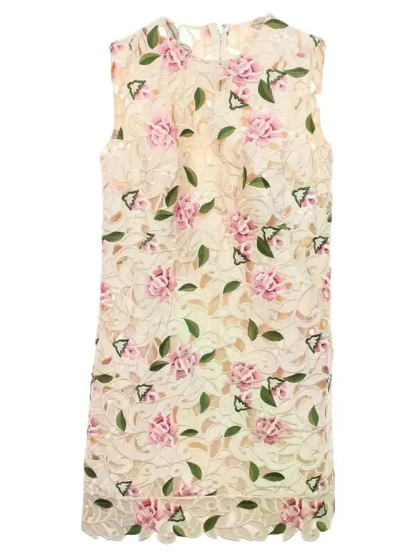 Dolce & Gabbana 2000s Floral Embroidered Mini Dress - Neutrals