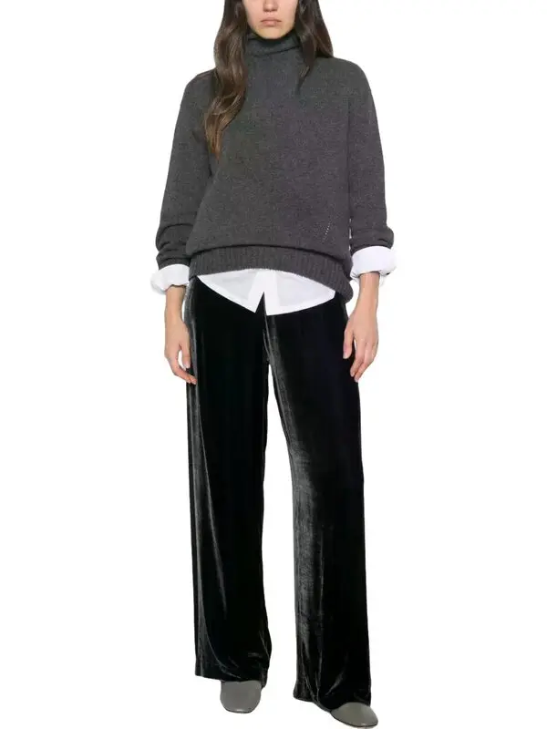 WHYCI Elasticated-waist Velvet Trousers - Grey
