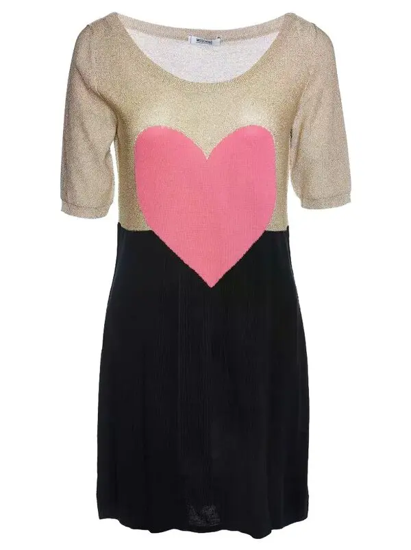Moschino Knit Mini Dress With Heart Motif - Black