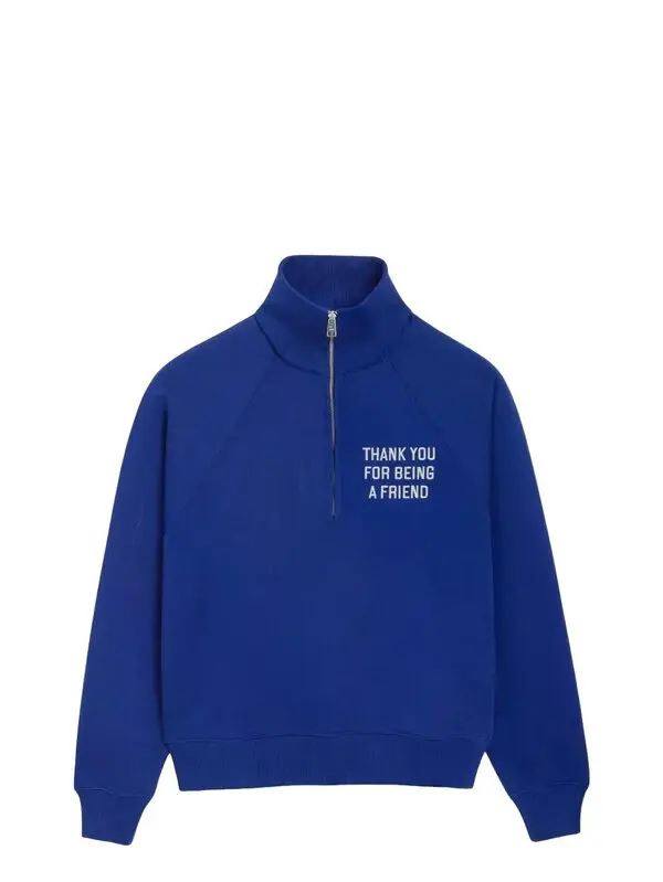 AMI Paris Zipped Cotton Sweatshirt With "thank You For Being A Friend" Embroidery - Blue