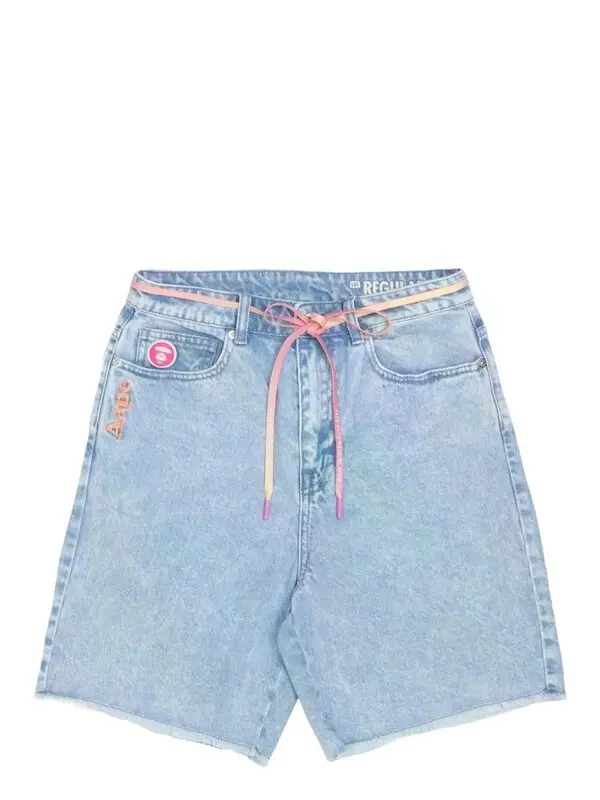 AAPE BY *A BATHING APE Moonface Patch Fringed Denim Shorts - Blue