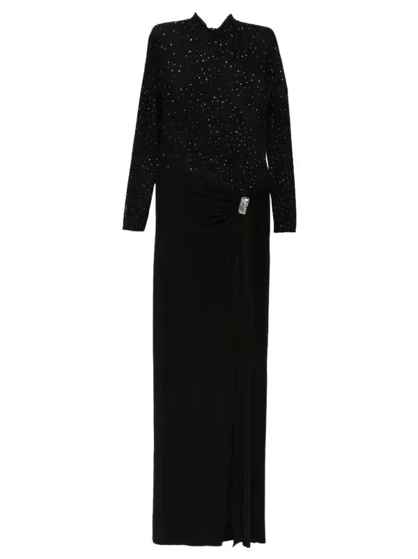 NISSA Crystal-embellished Ruched Maxi Dress - Black