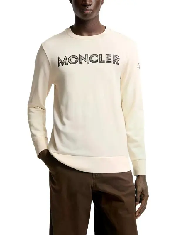 Moncler Logo Cotton Blend Sweatshirt - Neutrals