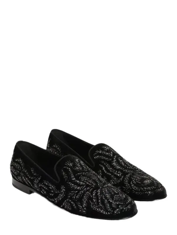 Dolce & Gabbana Velvet Loafers With Hand-embroidered Milano Shape - Black