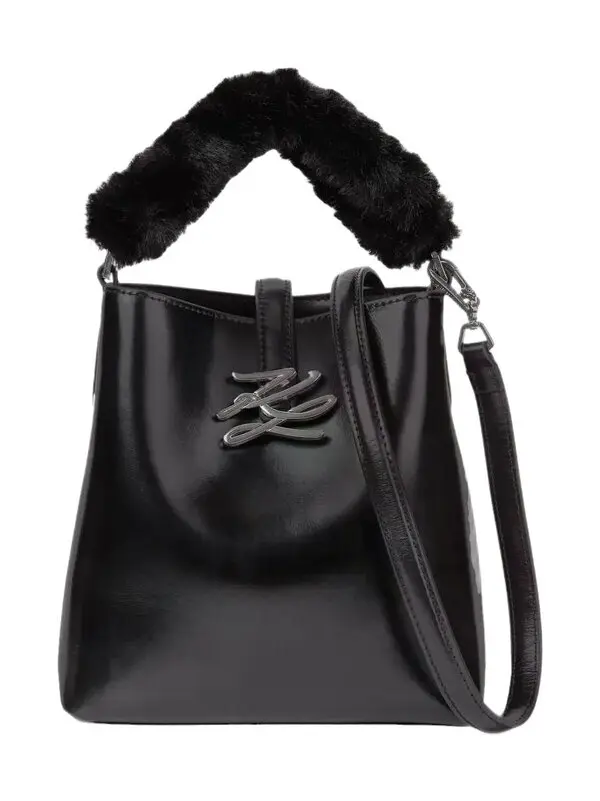 Karl Lagerfeld Small K/autograph Leather Bucket Bag - Black