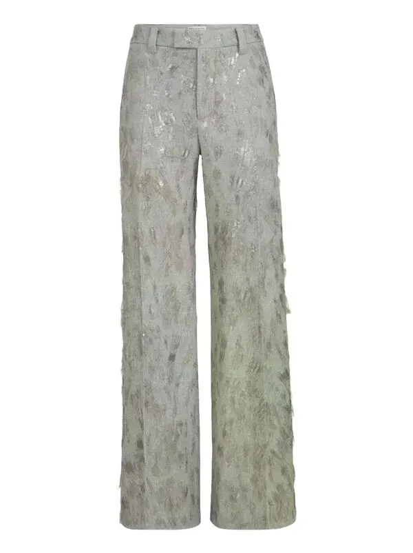Brunello Cucinelli Virgin Wool And Cashmere Twill Flannel Loose Flared Trousers With Dazzling Lynx Embroidery - Grey