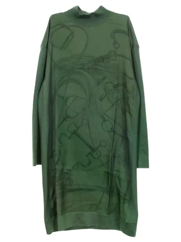 Hermès Graphic Print High Neck Midi Dress - Green