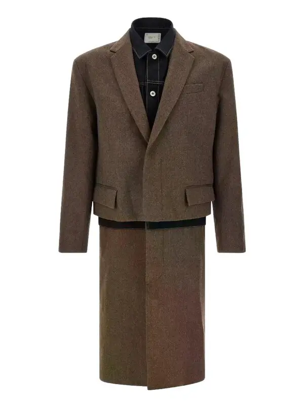 Sacai Wool Flannel Denim Coat - Brown